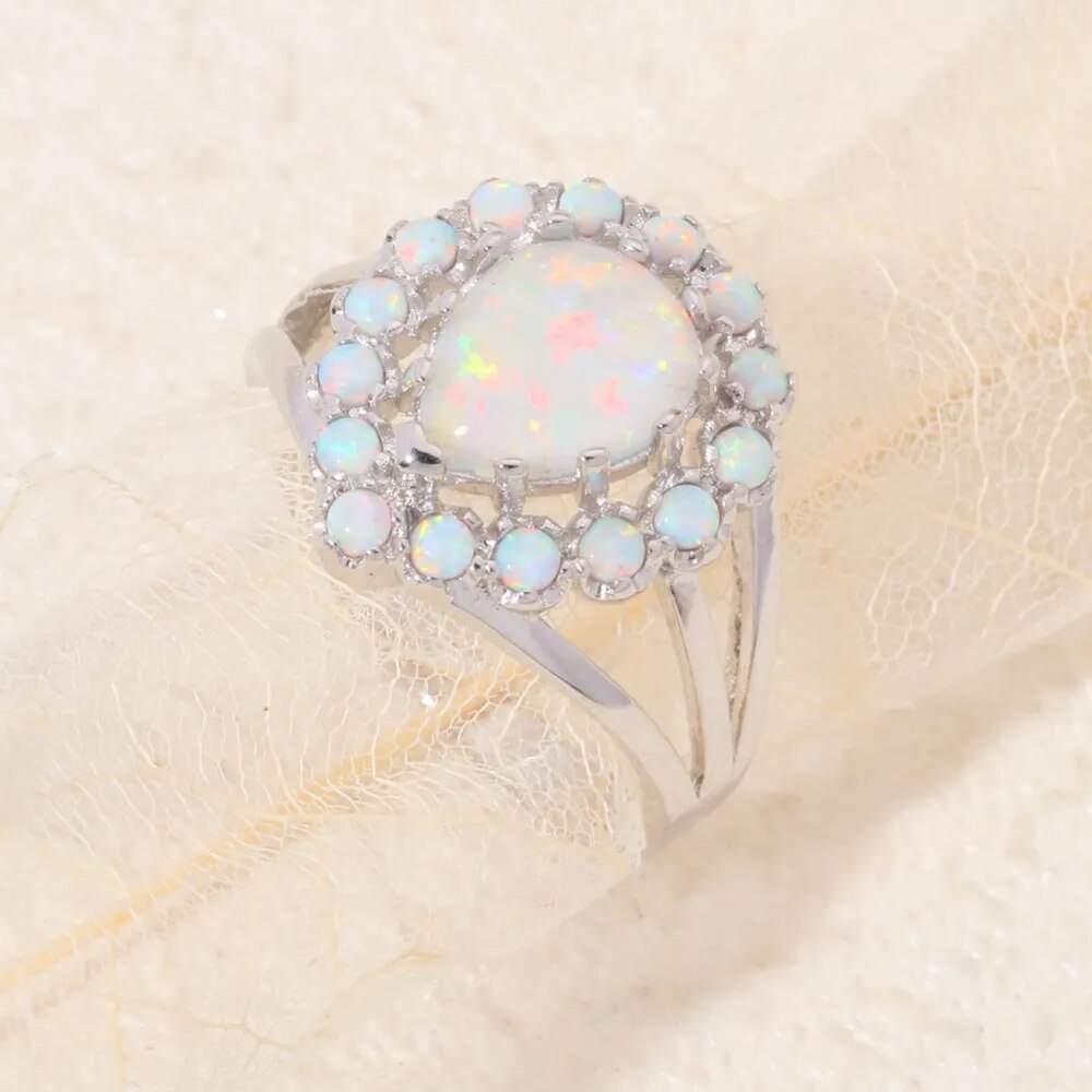 Vintage Royal White Opal Silver Plated Ring