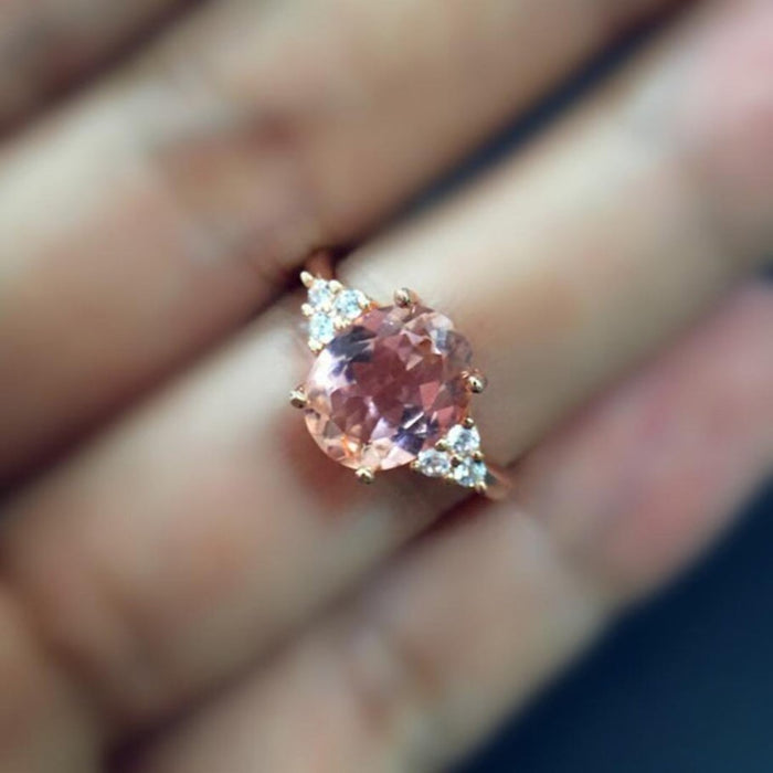 Chic Pink Oval Quartz Ring