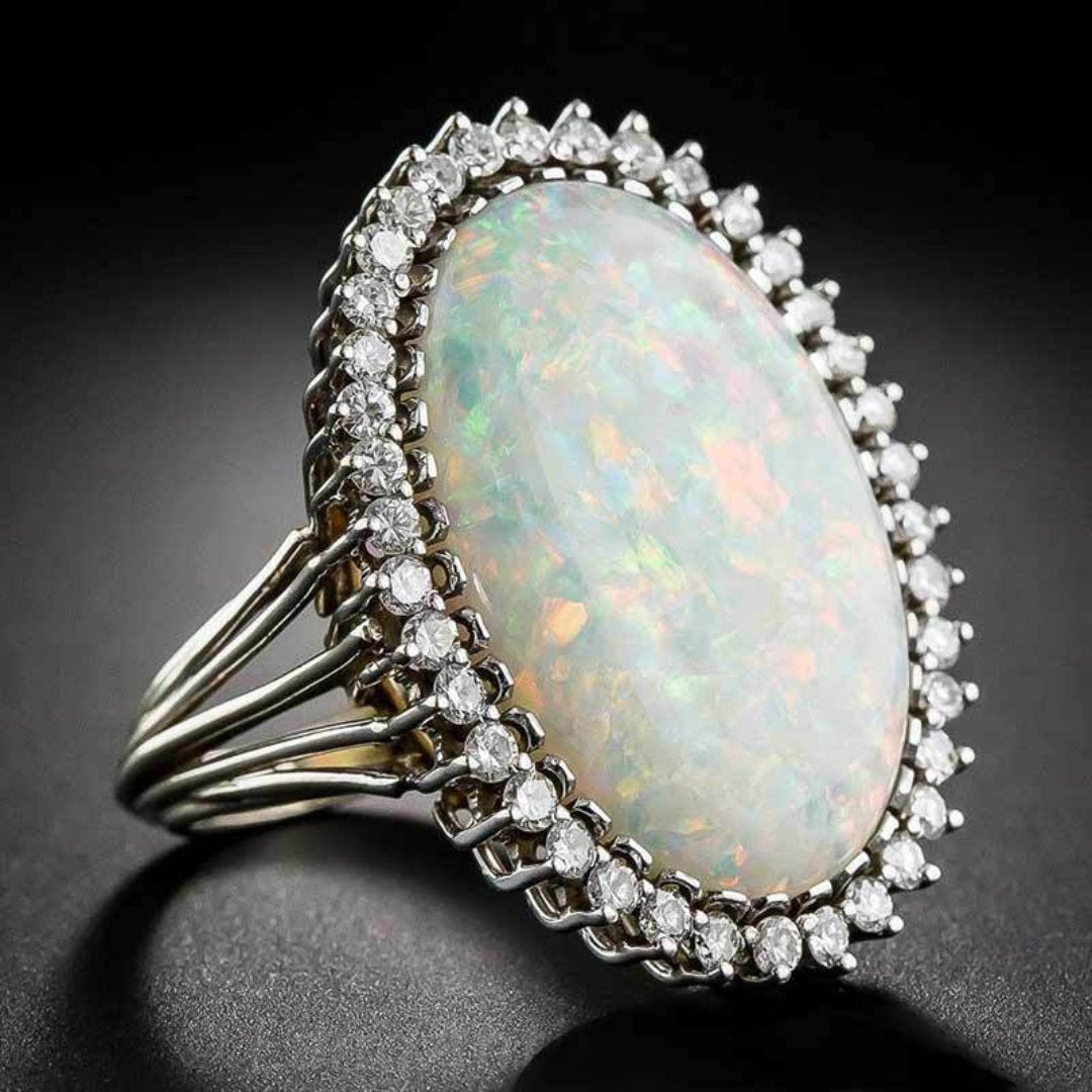 Charming White Fire Opal Silver Plated Ring
