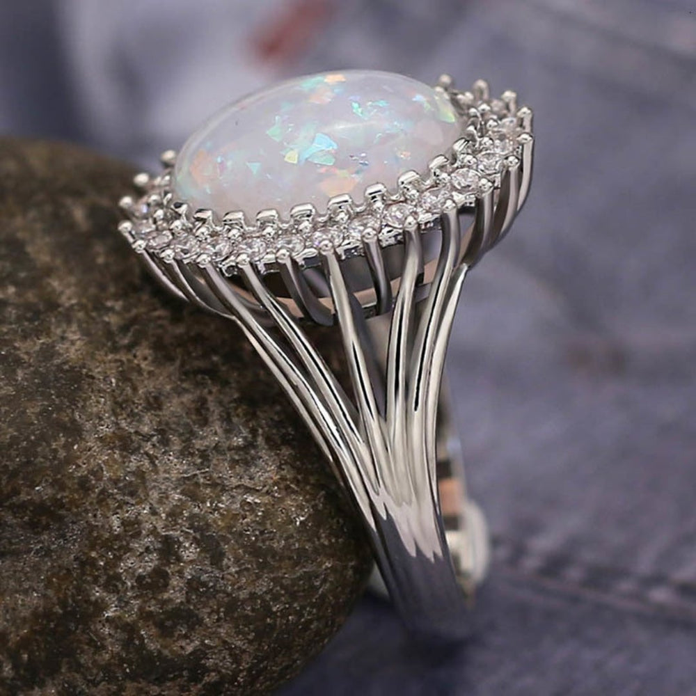 Charming White Fire Opal Silver Plated Ring