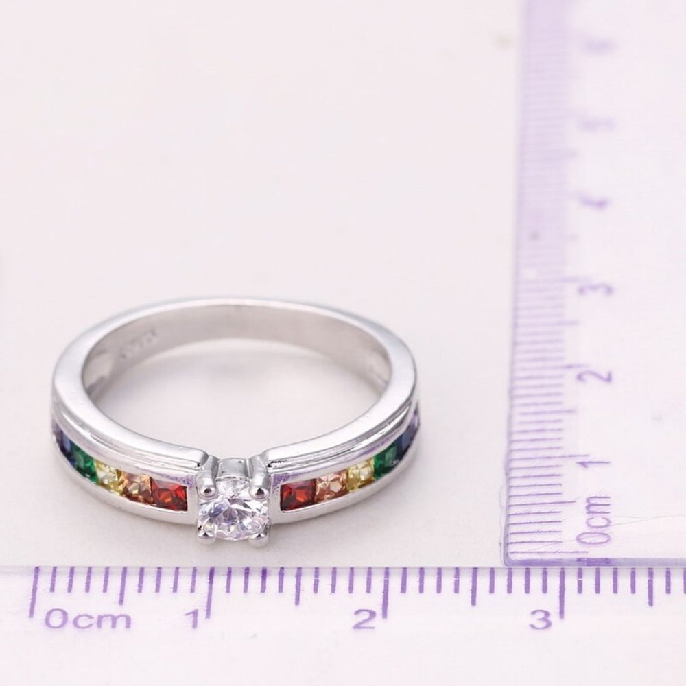 Love Rainbow Rhinestone Sterling Silver Ring