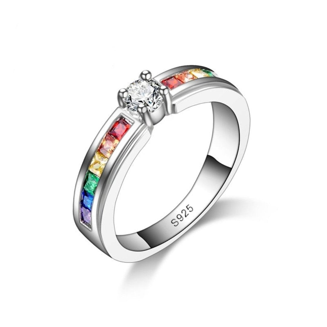 Love Rainbow Rhinestone Sterling Silver Ring