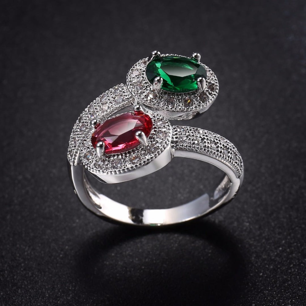 Luxury Emerald & Ruby Silver Ring
