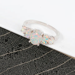 Spiritual White Fire Opal Silver Ring