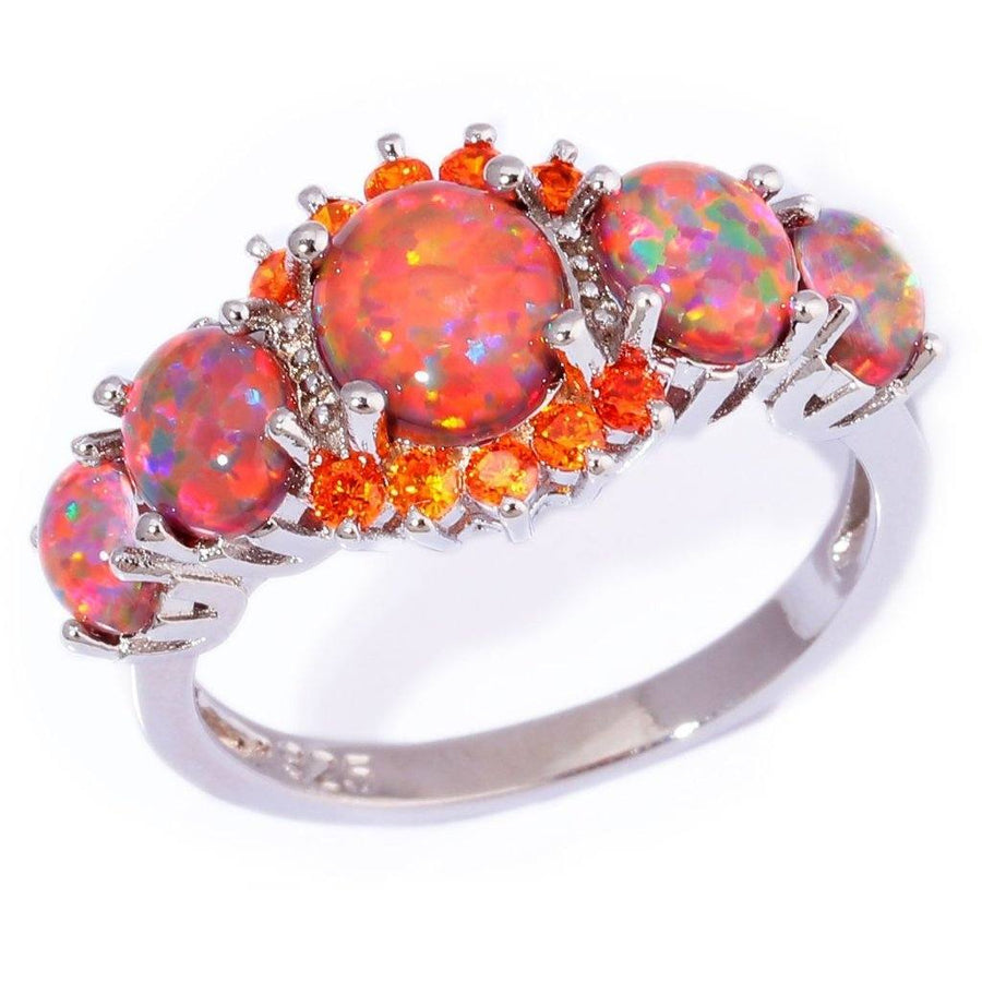 Orange Fire Opal Sterling Silver Ring